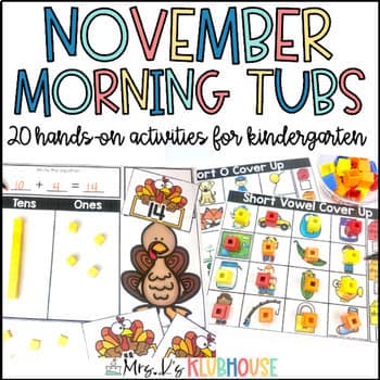November Morning Tubs/Bins for Kindergarten - Mrs. K's Klubhouse